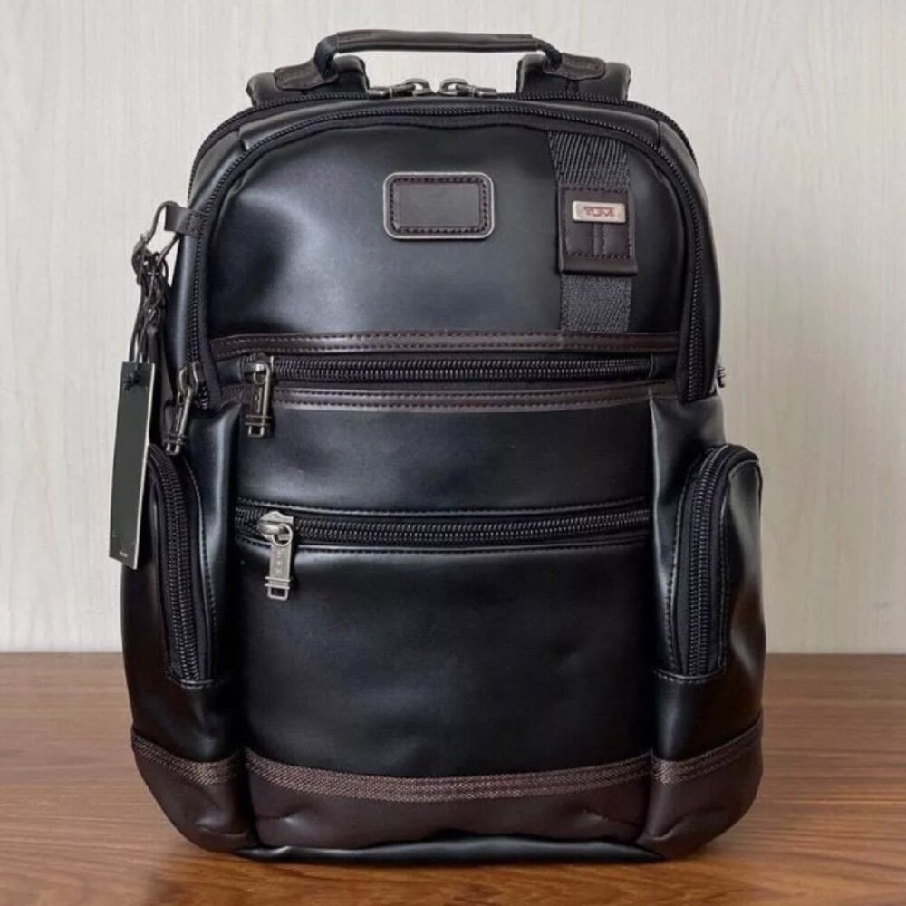 Tumi Knox Leather Backpack Black Dark Brown Business - Gem